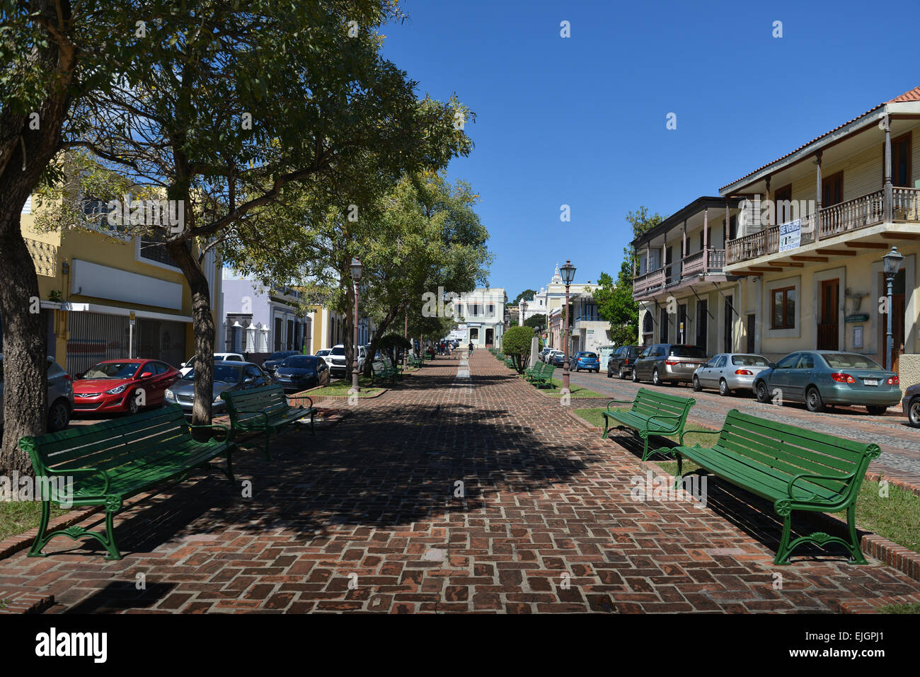 Plaza at the city of San German. Puerto Rico. US territory. Caribbean ...