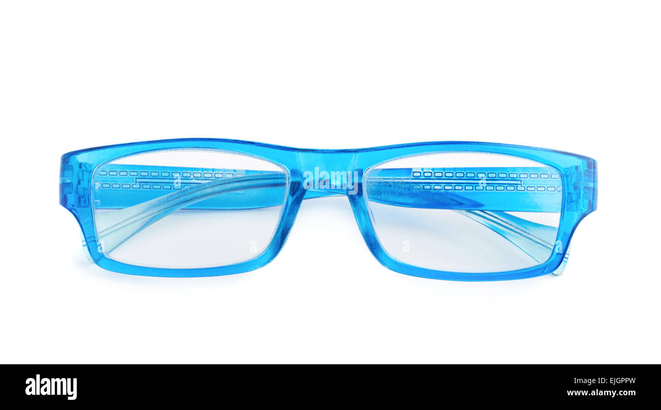 Blue plastic glasses isolated Stock Photo - Alamy