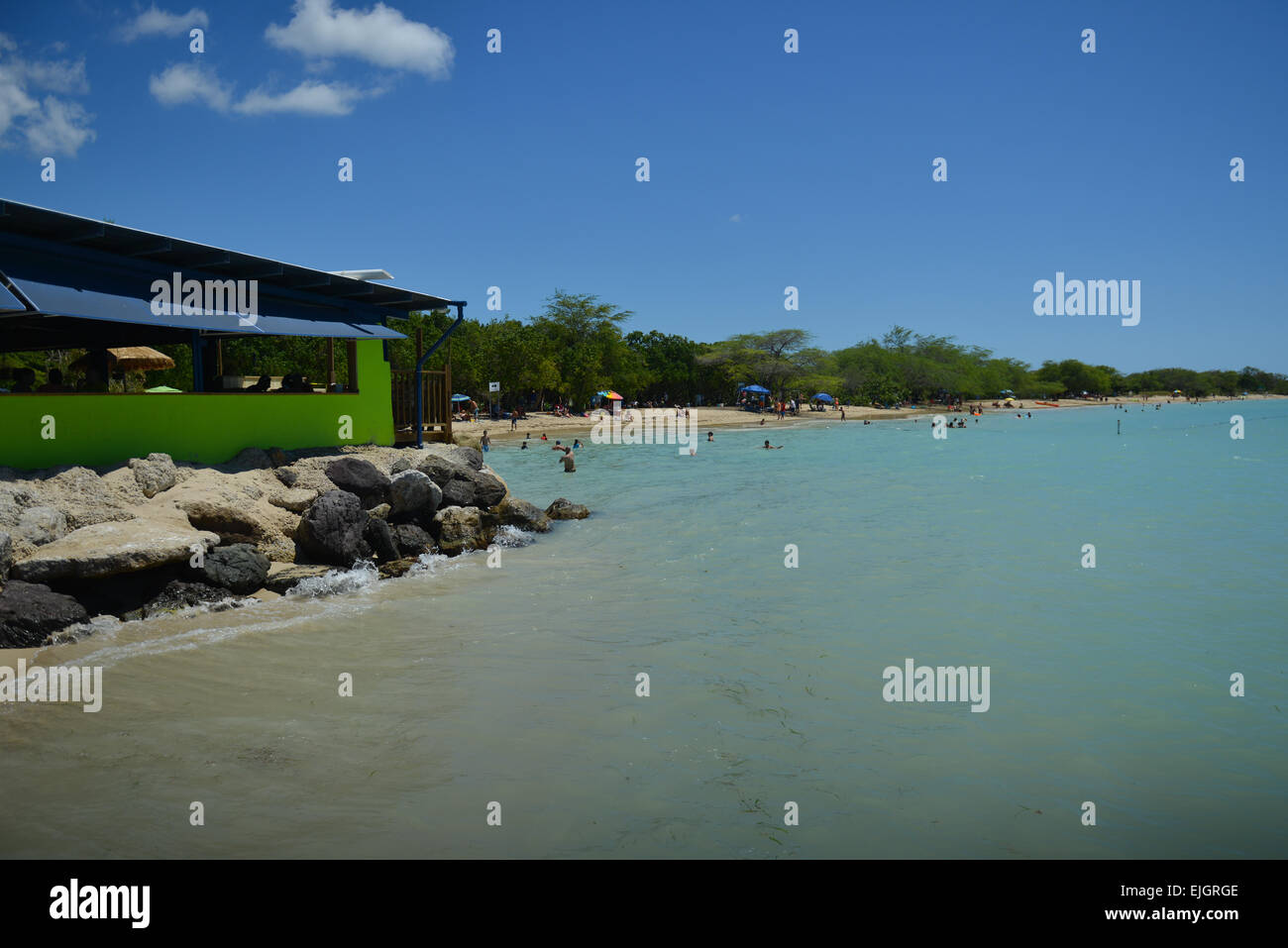 Blues skies and green turquoise waters at El Combate beach. Cabo Rojo ...