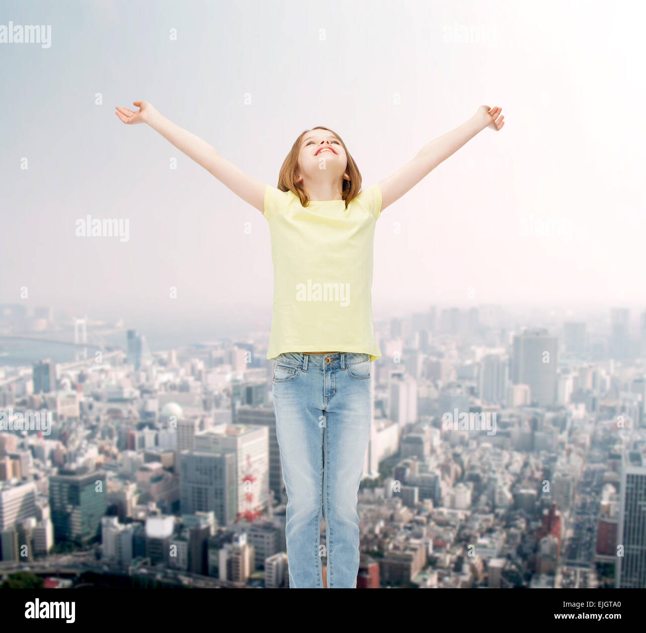 Girl raised hands hi-res stock photography and images - Alamy