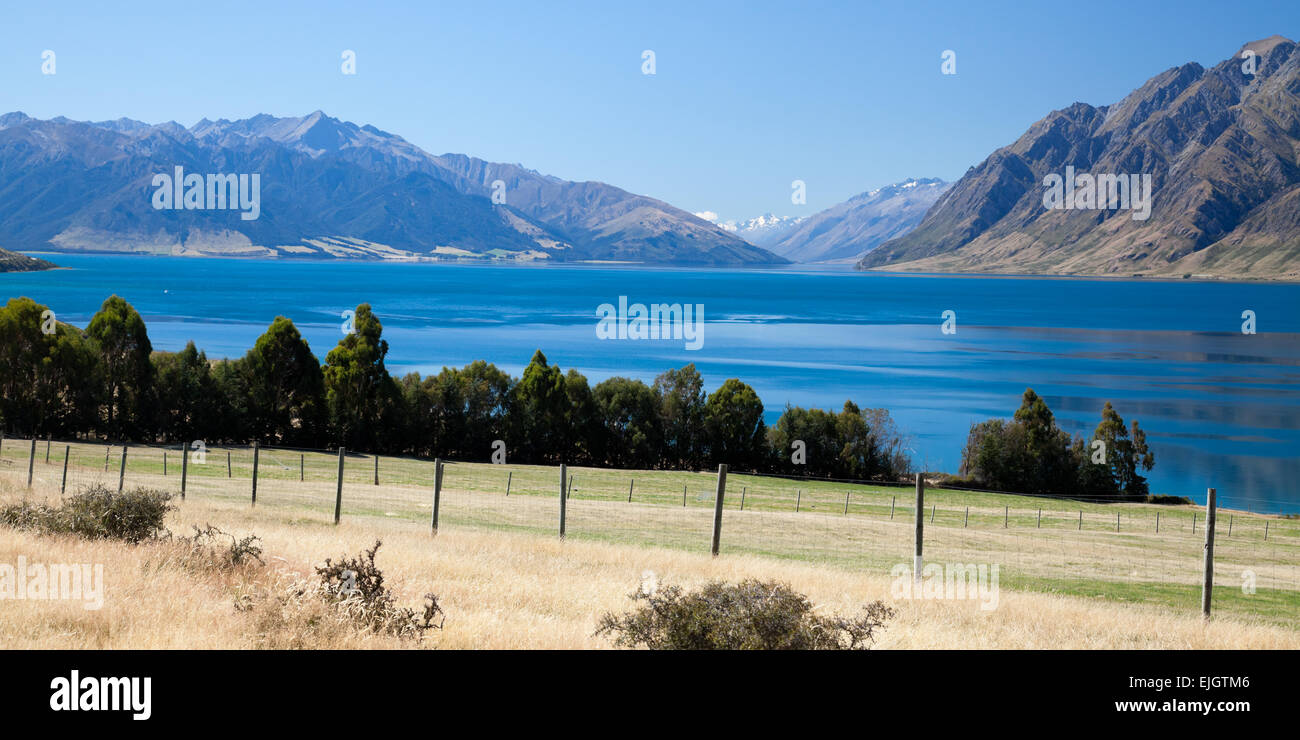 Countryside with hills and lake. New Zealand, Southern island Stock ...
