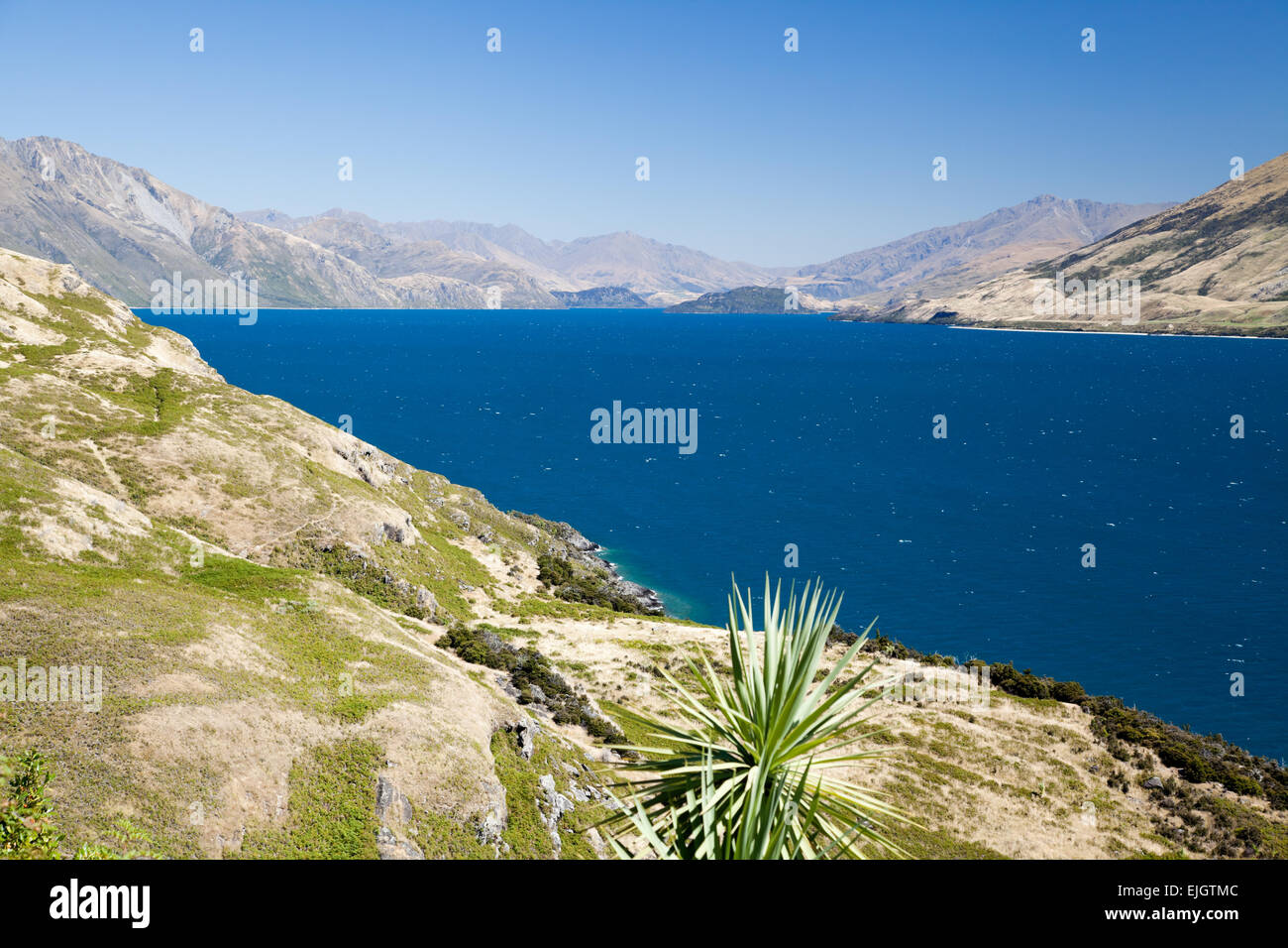 Countryside with hills and lake. New Zealand, Southern island Stock ...