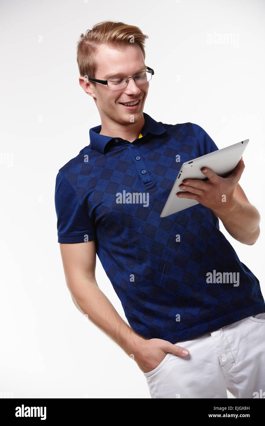 man with pc standing Stock Photo - Alamy