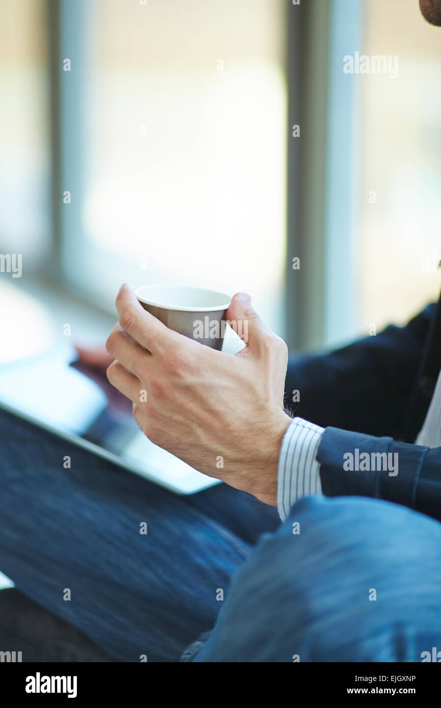 men with pc tablet and coffee Stock Photo - Alamy