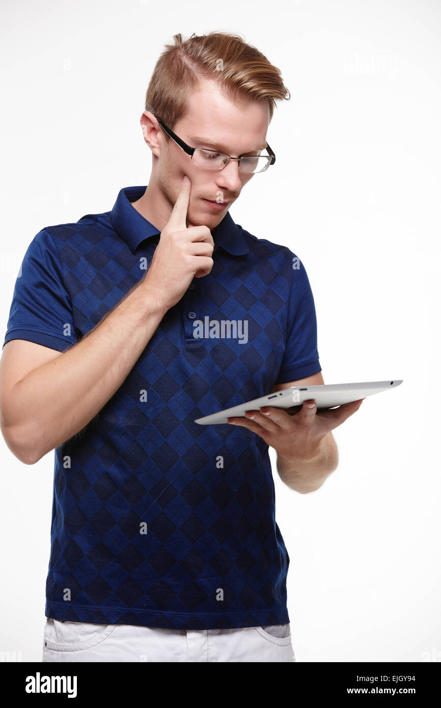 man with pc standing Stock Photo - Alamy