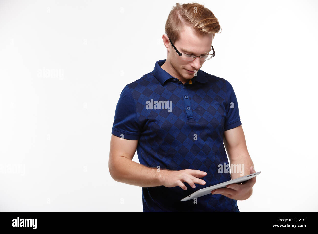 man with pc standing Stock Photo - Alamy