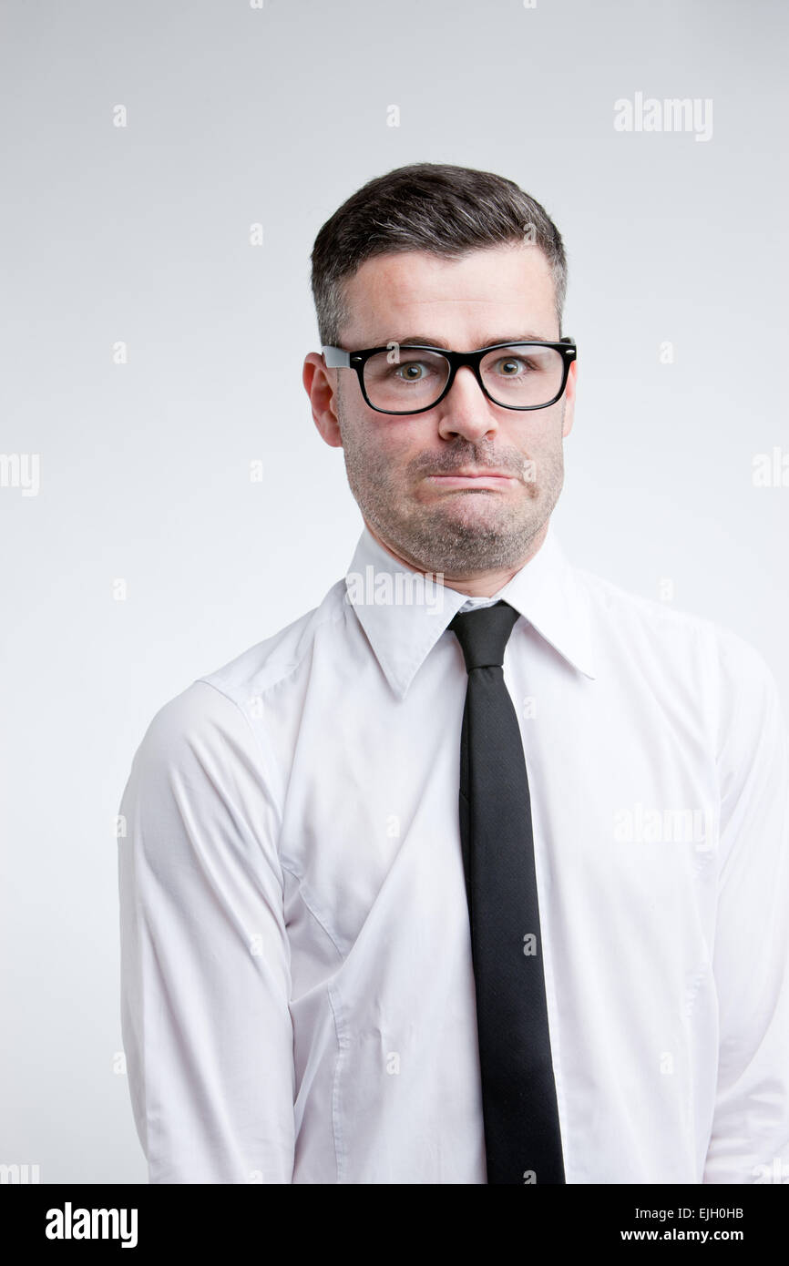 funny face of a worried guilty man thinking about a good lie Stock ...