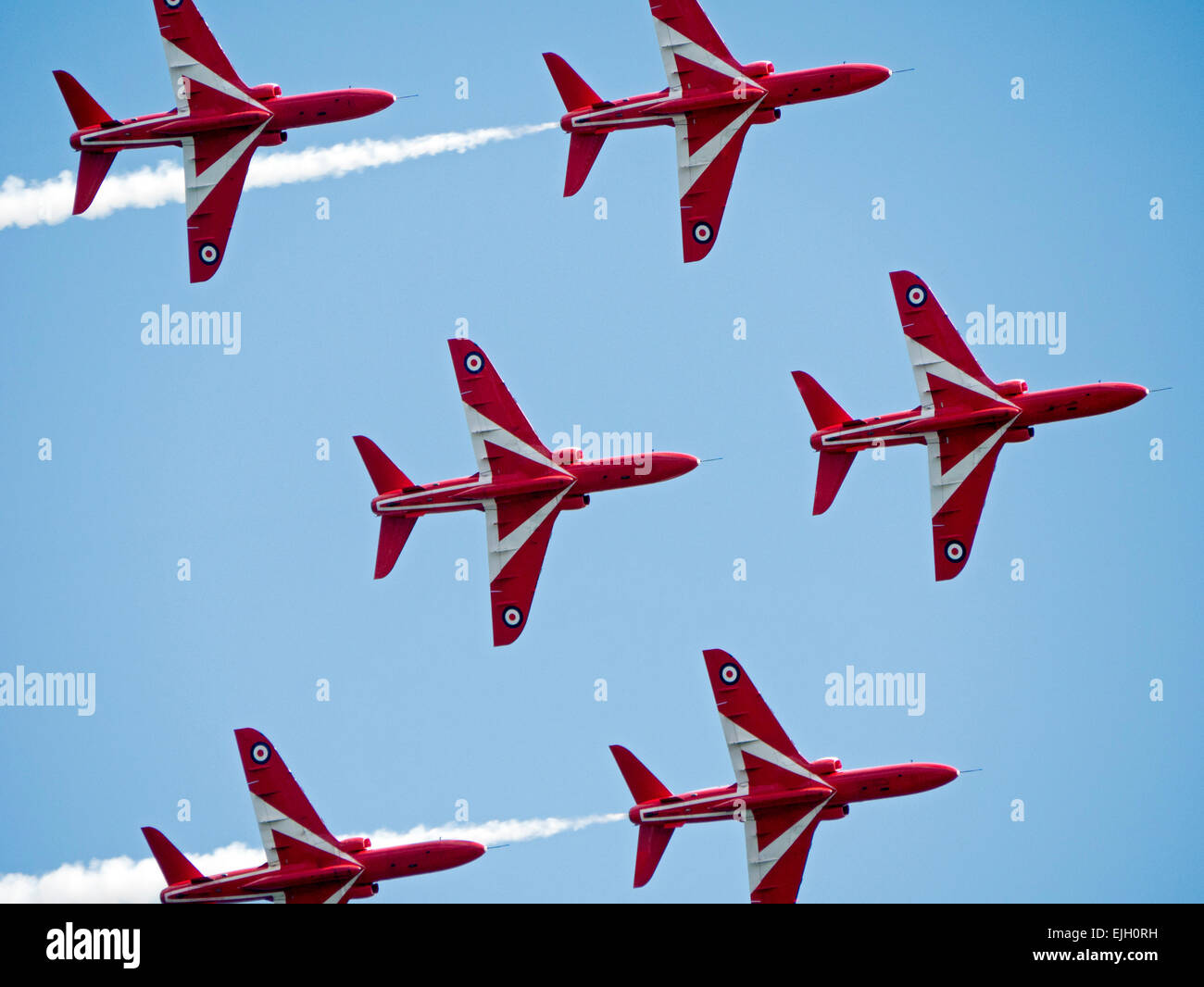 Six of the Red Arrows, British RAF aerobatic team in formation over ...