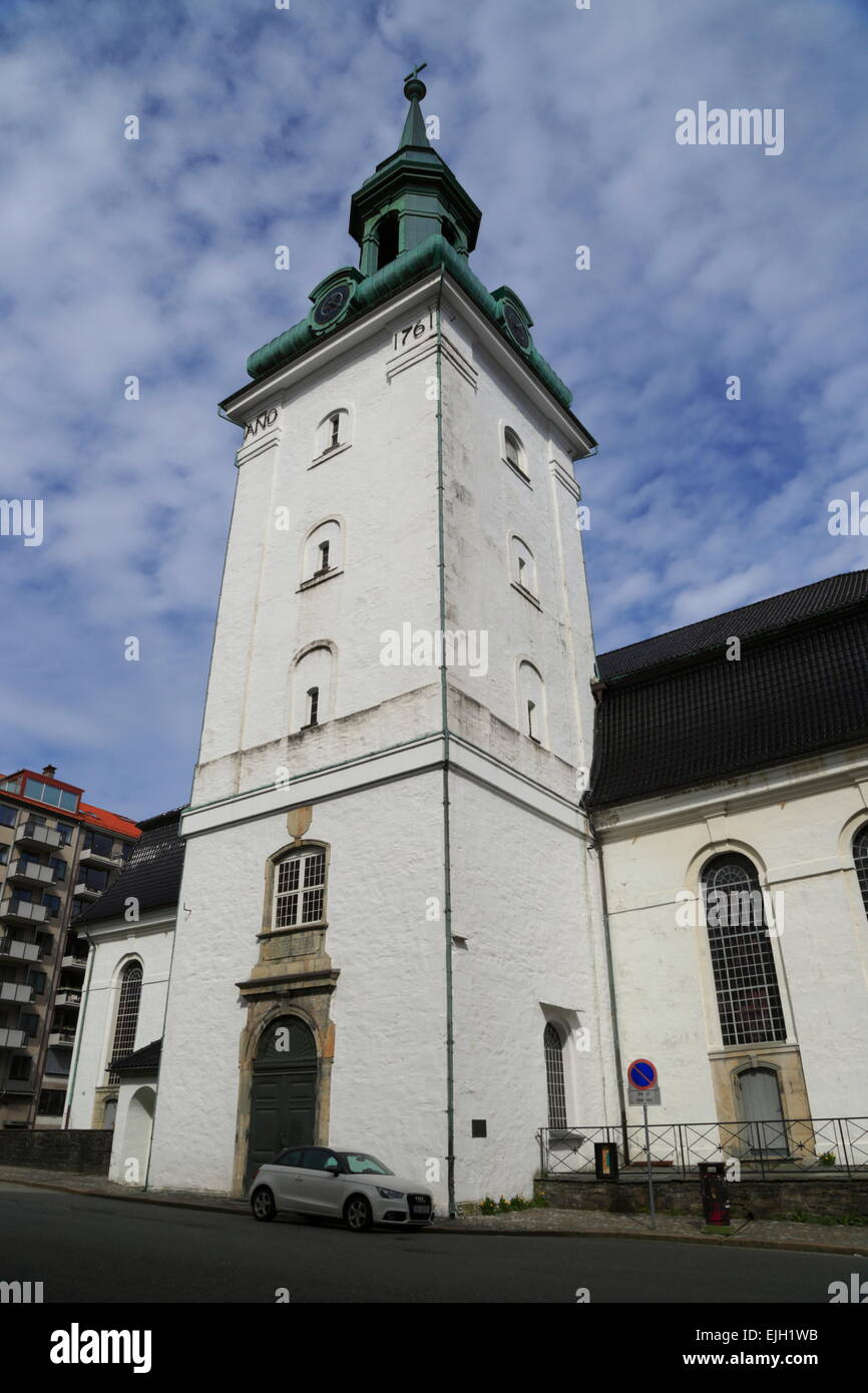 The front facade and church tower of Nykirken (The New Church) in ...
