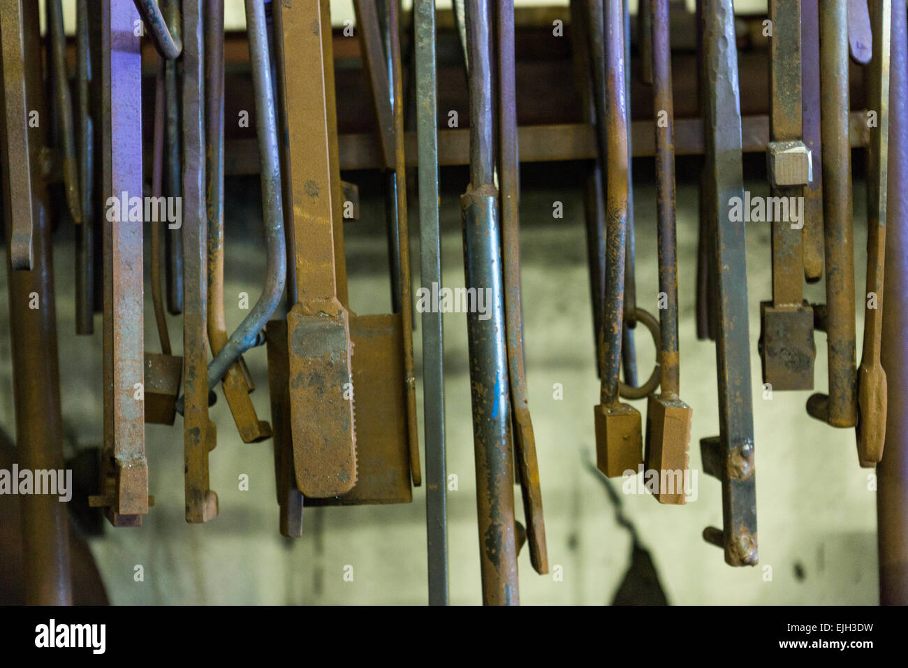 Blacksmith metal working tools at a iron working shop in Charleston, SC ...