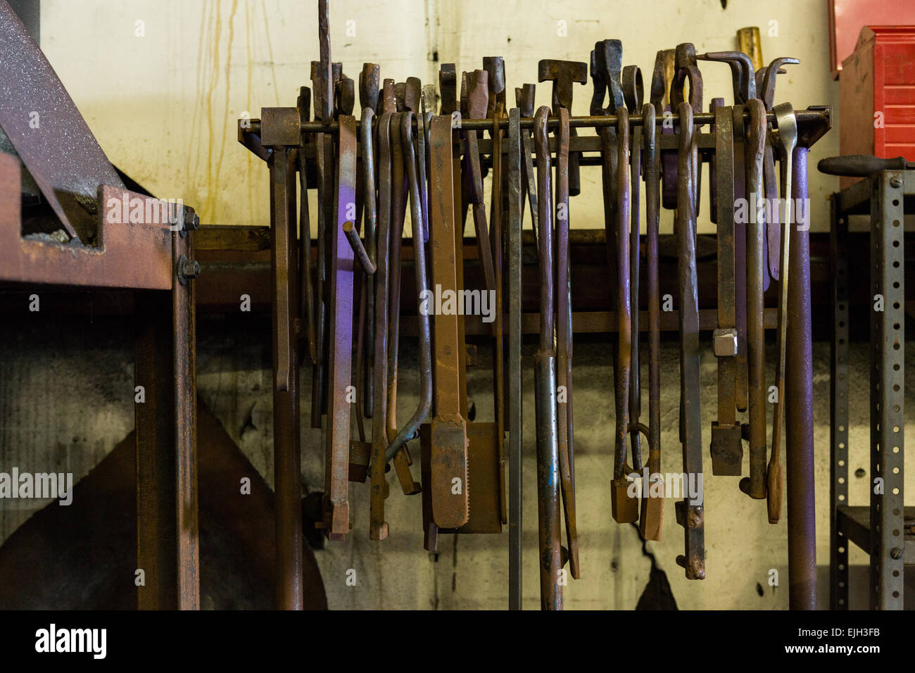 Blacksmith metal working tools at a iron working shop in Charleston, SC ...