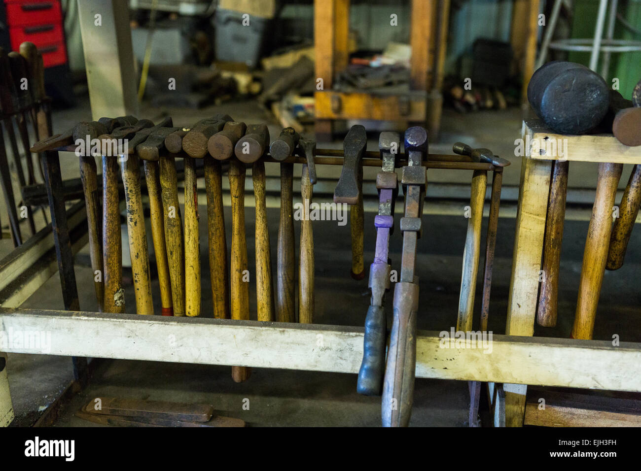 Blacksmith metal working tools at a iron working shop in Charleston, SC ...