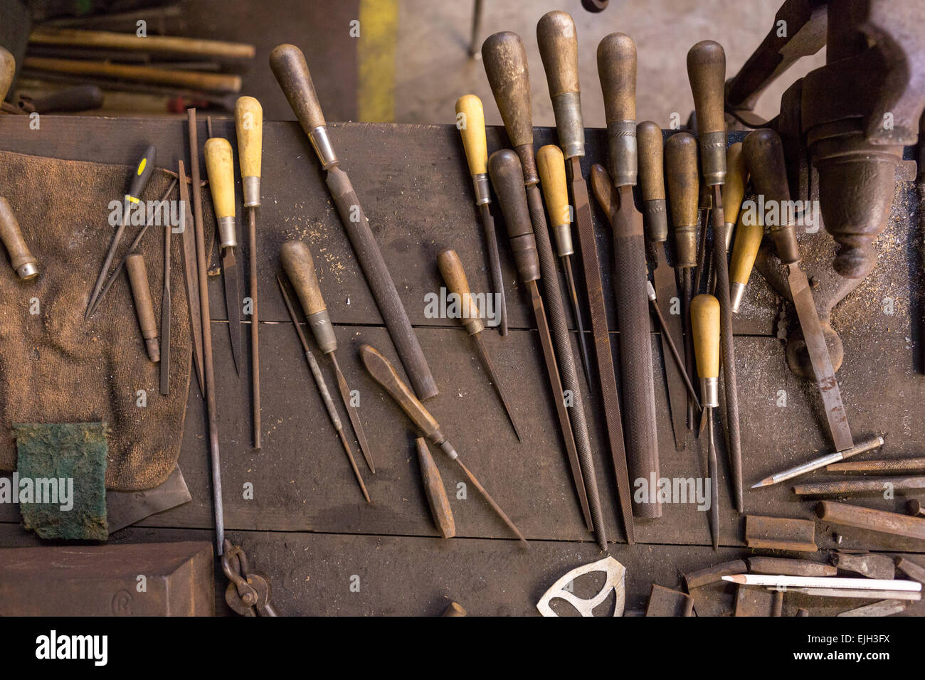 Blacksmith metal working tools at a iron working shop in Charleston, SC ...