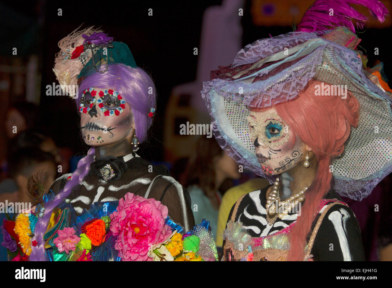 Two Katrinas celebrating the day of the Dead in La Paz, Mexico Stock ...