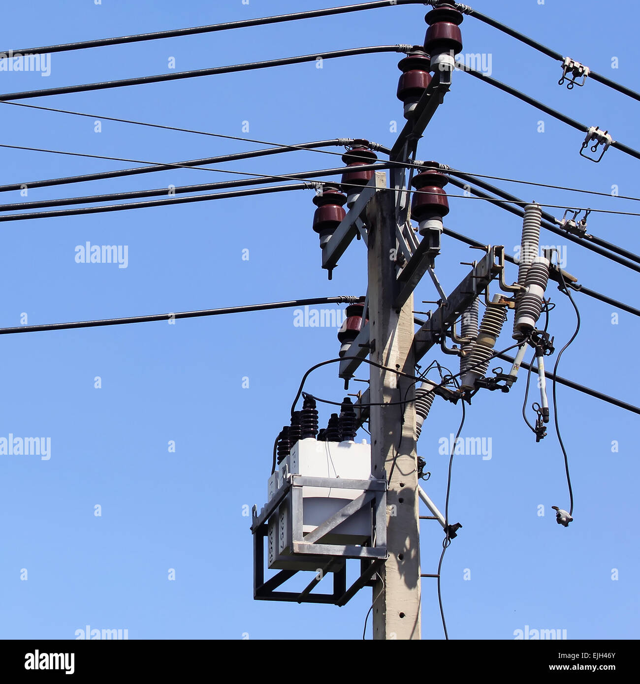 High voltage equipment on an electric pole Stock Photo - Alamy
