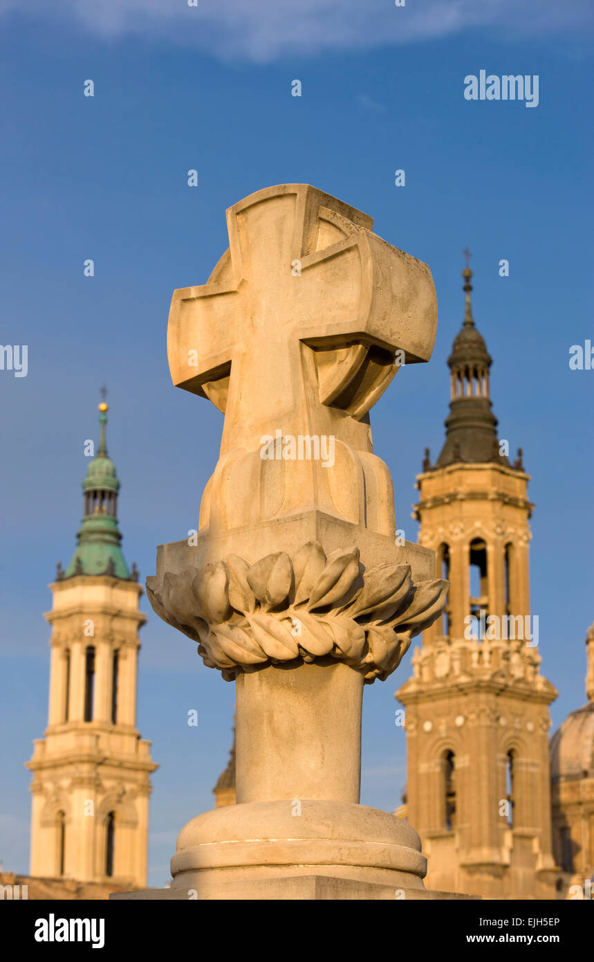 STONE CROSS BASILICA CATHEDRAL OF OUR LADY OF THE PILLAR RIVER EBRO ...