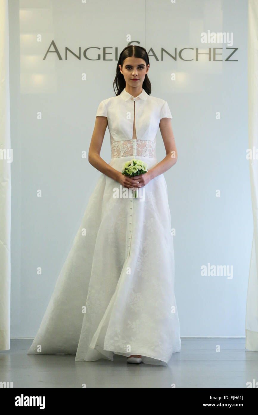 A model walks the runway at Angel Sanchez runway Show during Fall 2015 ...