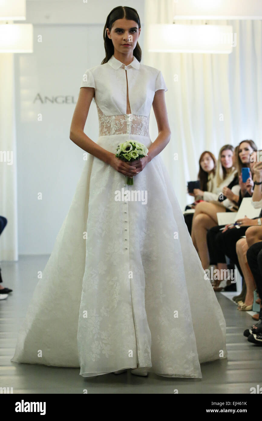 A model walks the runway at Angel Sanchez runway Show during Fall 2015 ...