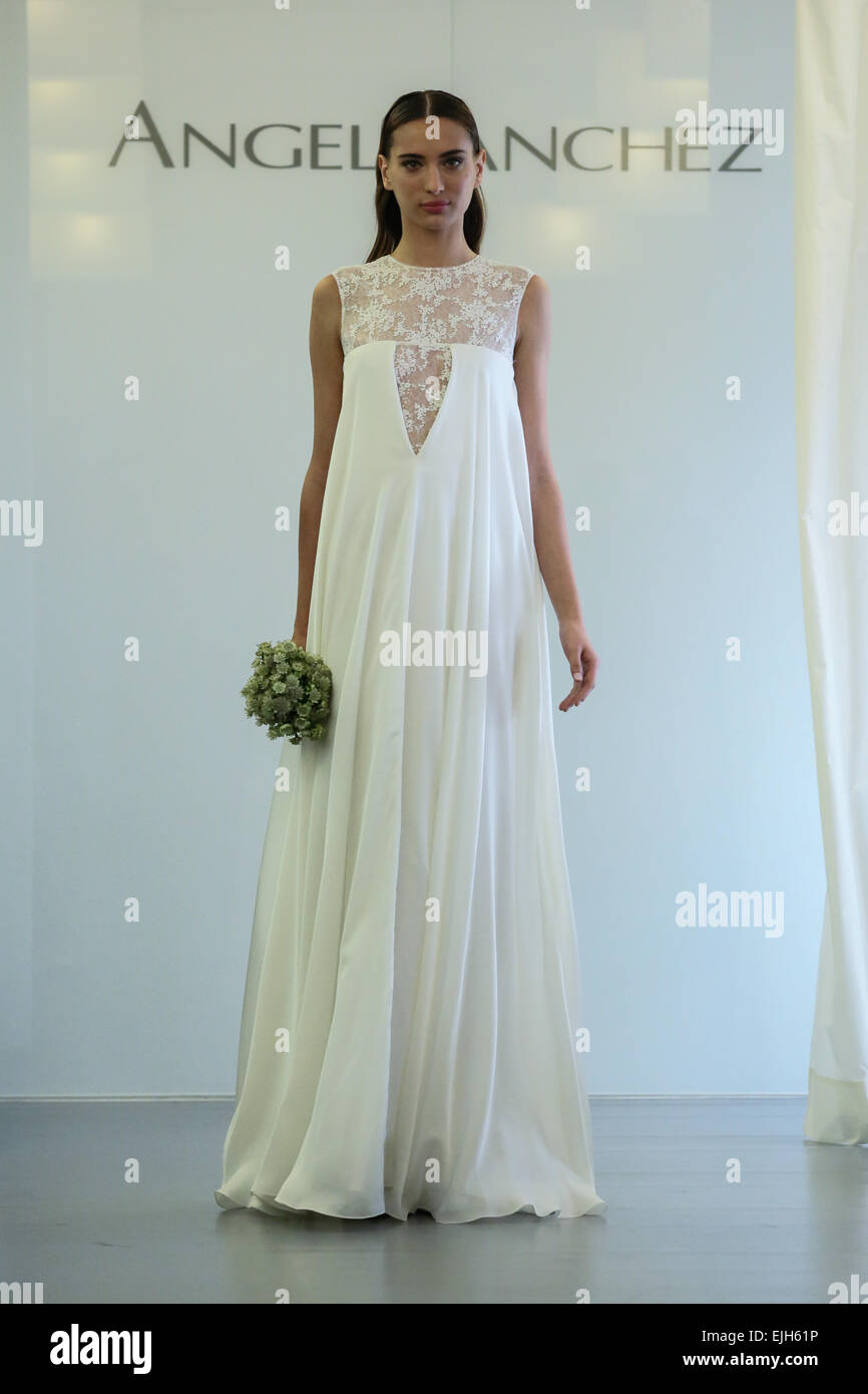 A model walks the runway at Angel Sanchez runway Show during Fall 2015 ...