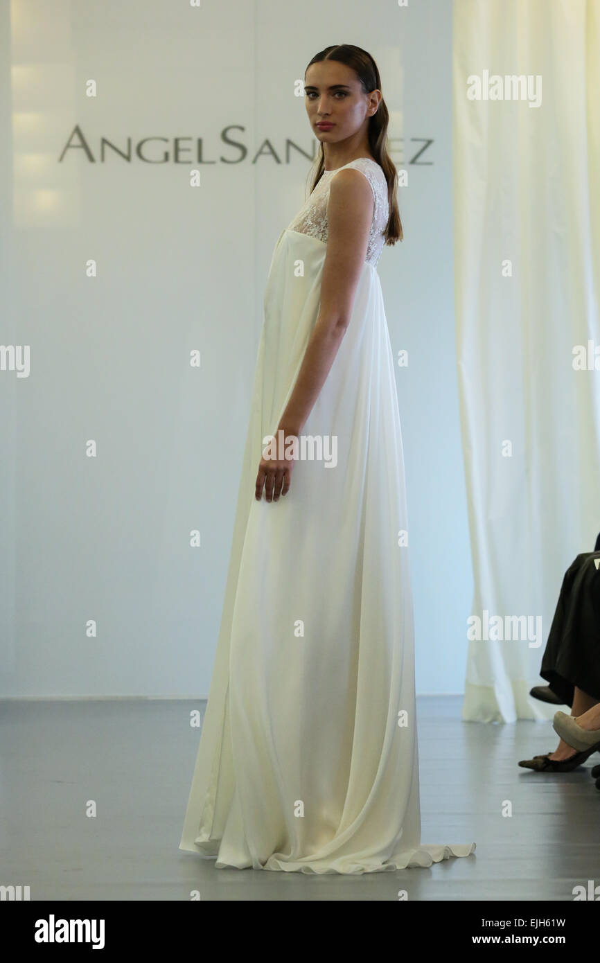 A model walks the runway at Angel Sanchez runway Show during Fall 2015 ...