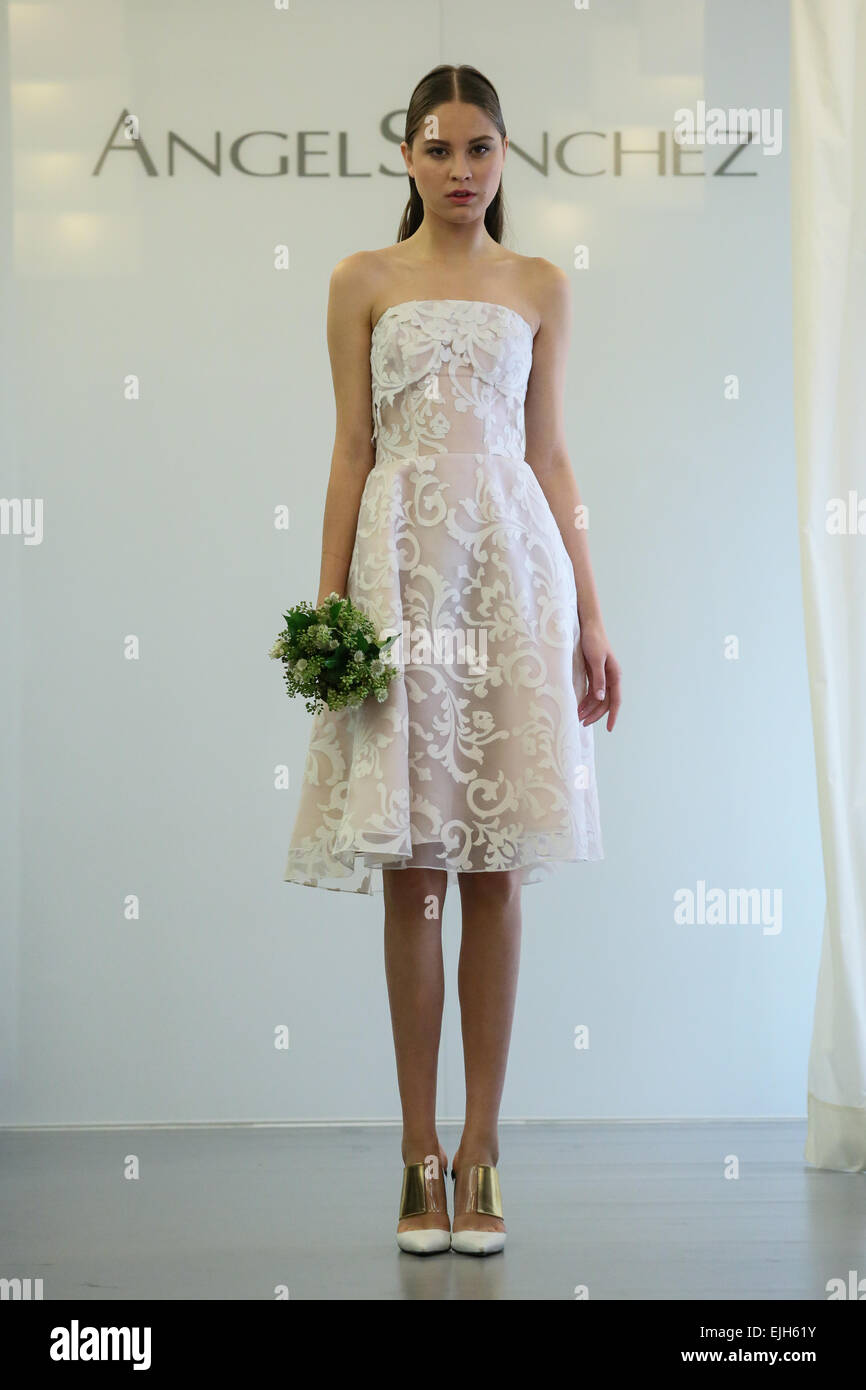 A model walks the runway at Angel Sanchez runway Show during Fall 2015 ...