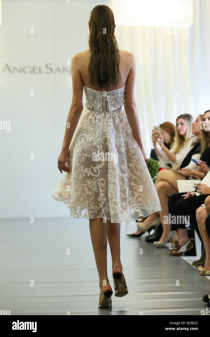 A model walks the runway at Angel Sanchez runway Show during Fall 2015 ...