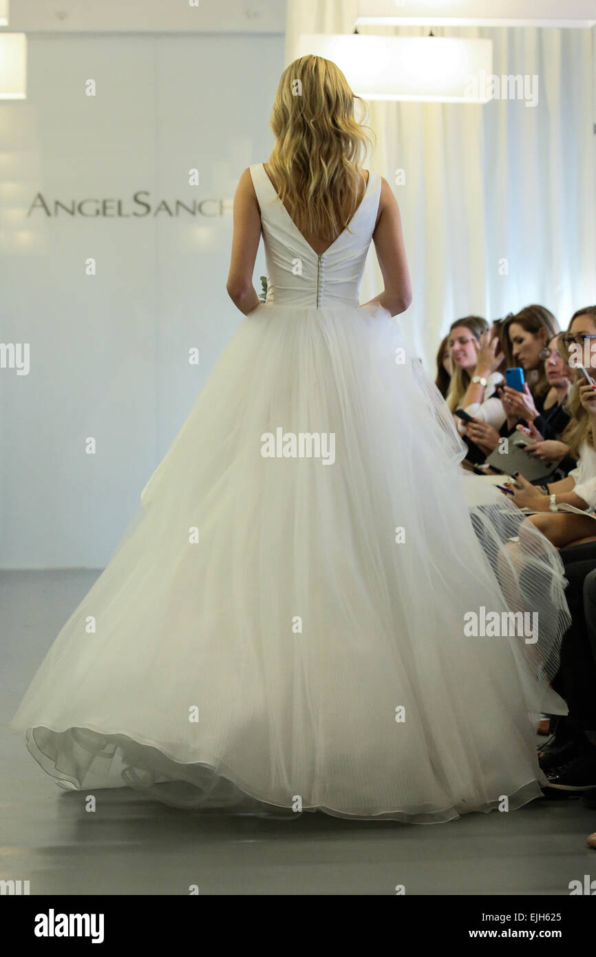 A model walks the runway at Angel Sanchez runway Show during Fall 2015 ...