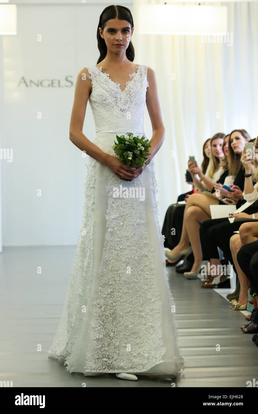 A model walks the runway at Angel Sanchez runway Show during Fall 2015 ...