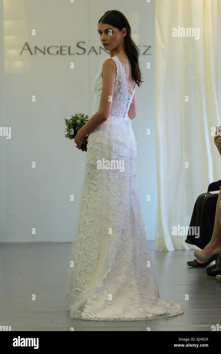 A model walks the runway at Angel Sanchez runway Show during Fall 2015 ...