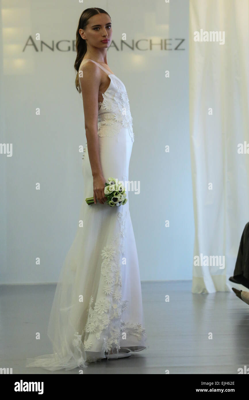 A model walks the runway at Angel Sanchez runway Show during Fall 2015 ...