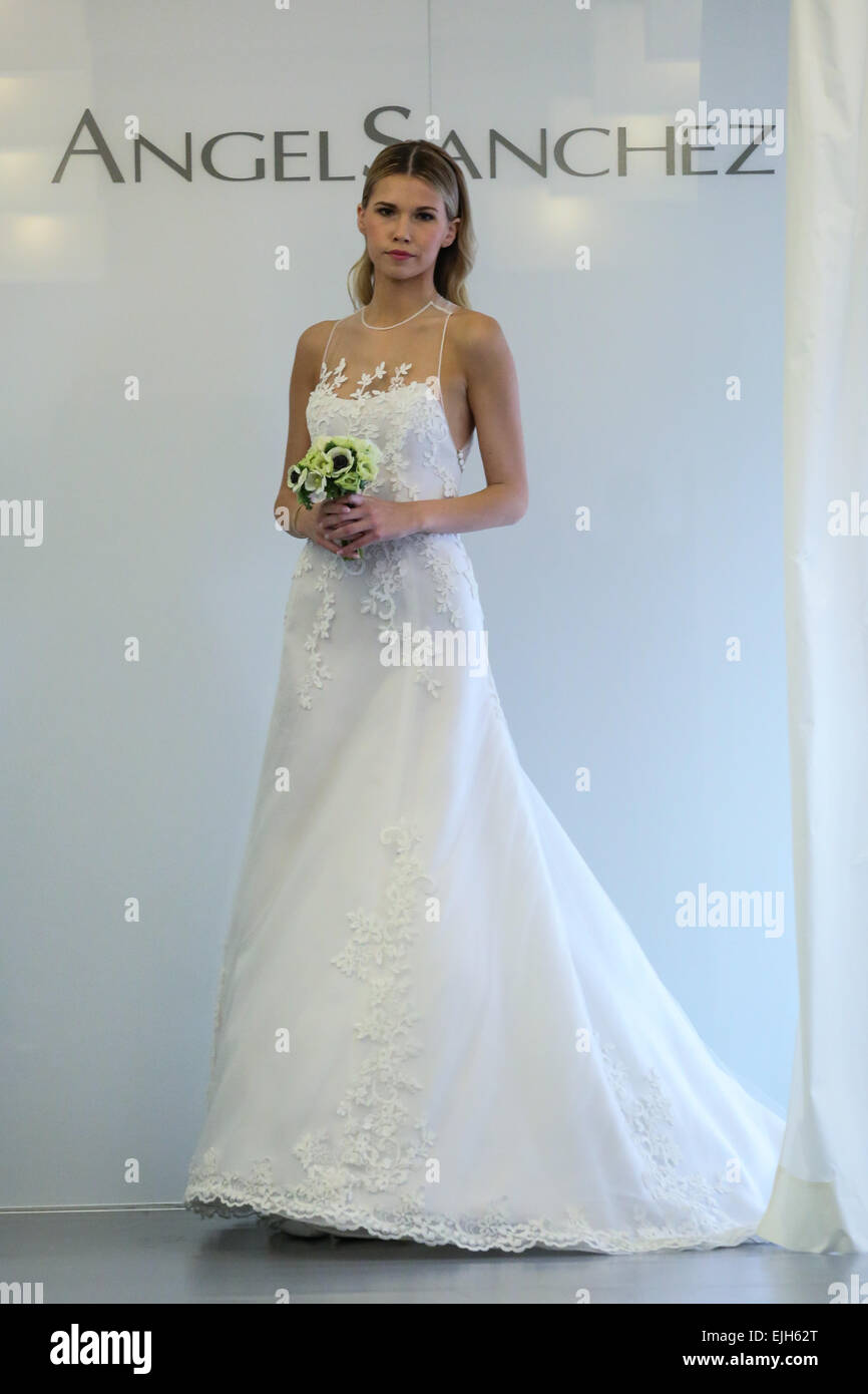 A model walks the runway at Angel Sanchez runway Show during Fall 2015 ...