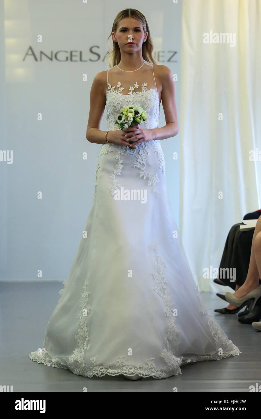 A model walks the runway at Angel Sanchez runway Show during Fall 2015 ...