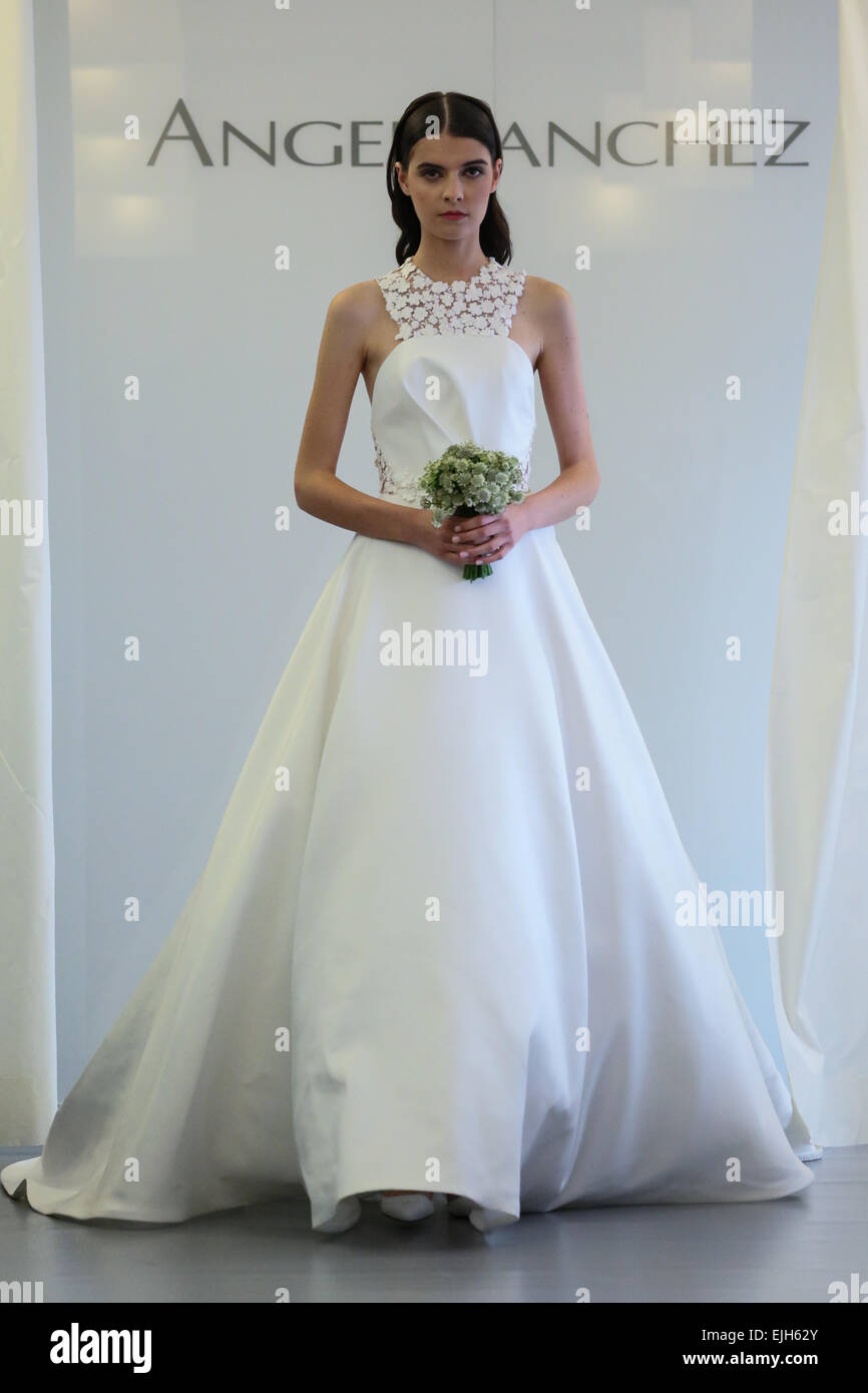 A model walks the runway at Angel Sanchez runway Show during Fall 2015 ...