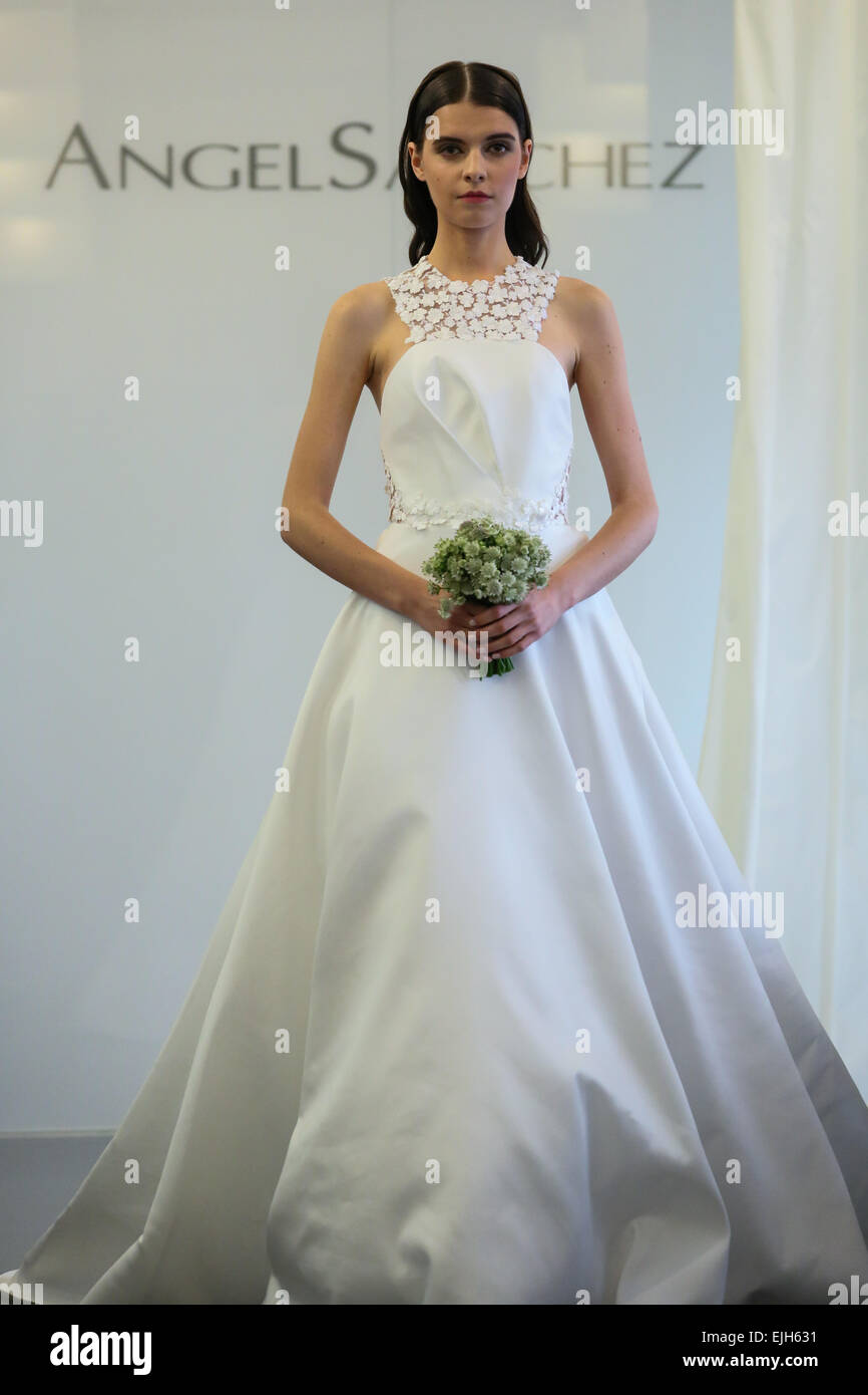 A model walks the runway at Angel Sanchez runway Show during Fall 2015 ...