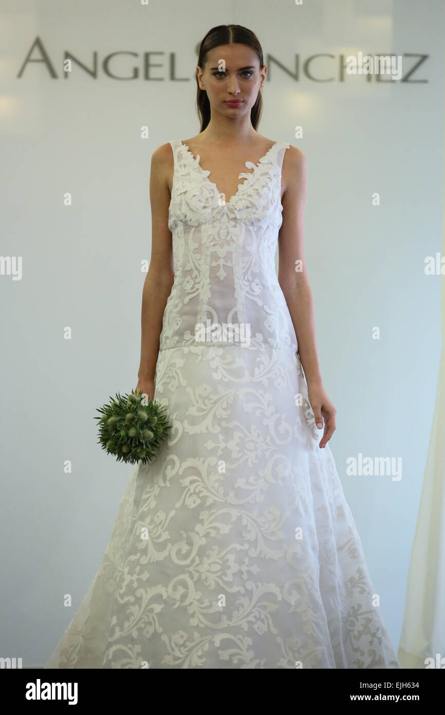 A model walks the runway at Angel Sanchez runway Show during Fall 2015 ...