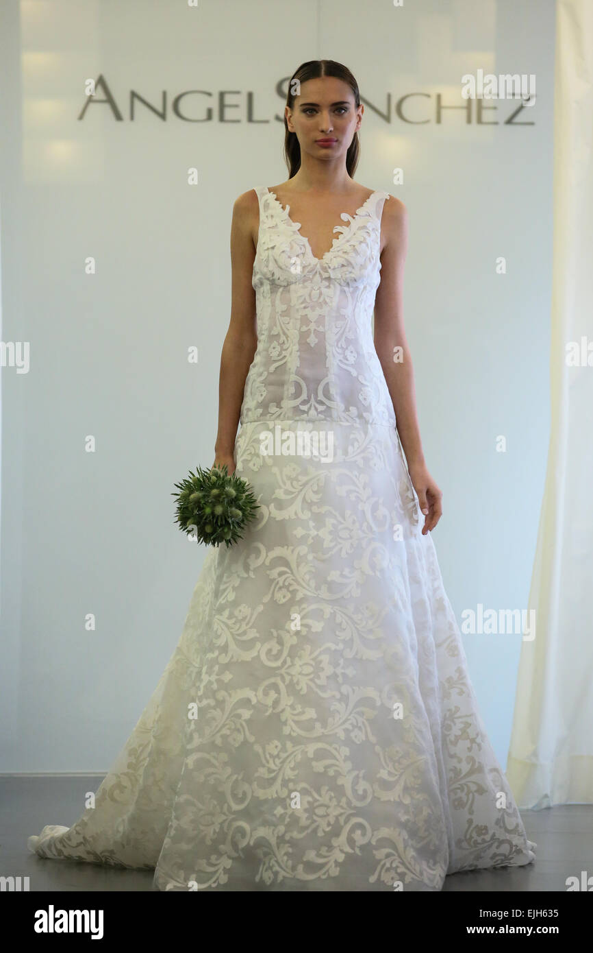 A model walks the runway at Angel Sanchez runway Show during Fall 2015 ...