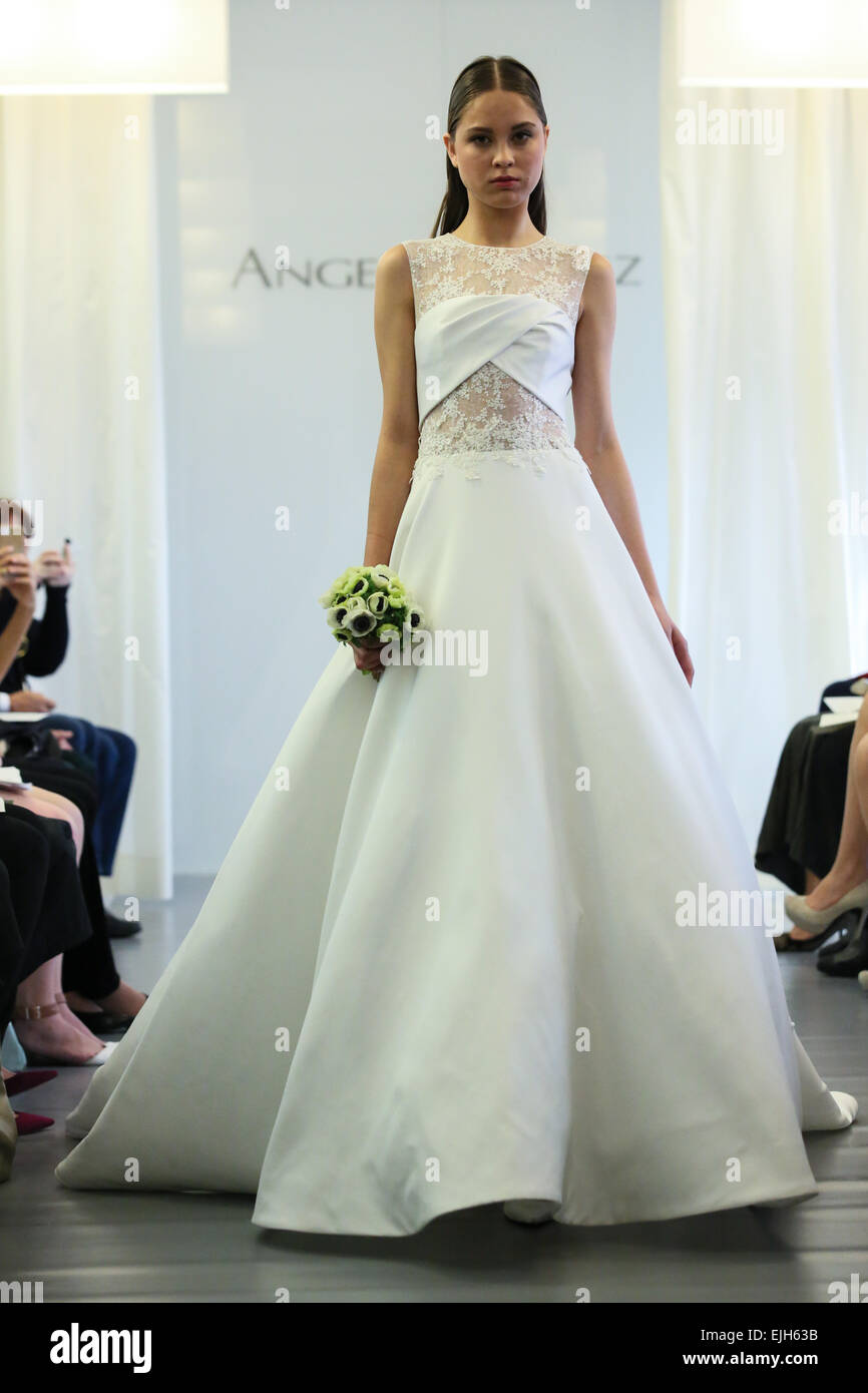A model walks the runway at Angel Sanchez runway Show during Fall 2015 ...