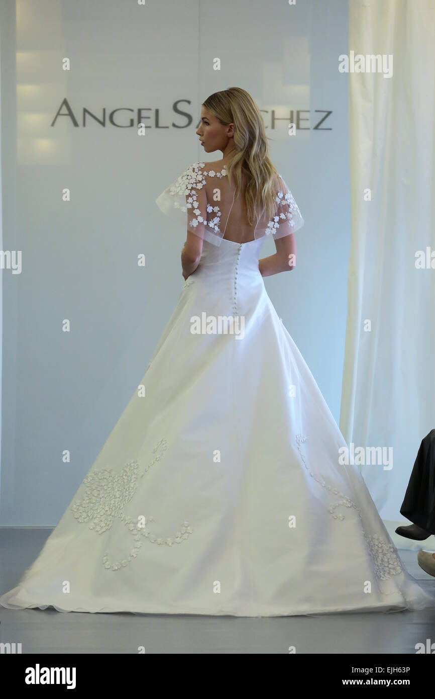 A model walks the runway at Angel Sanchez runway Show during Fall 2015 ...