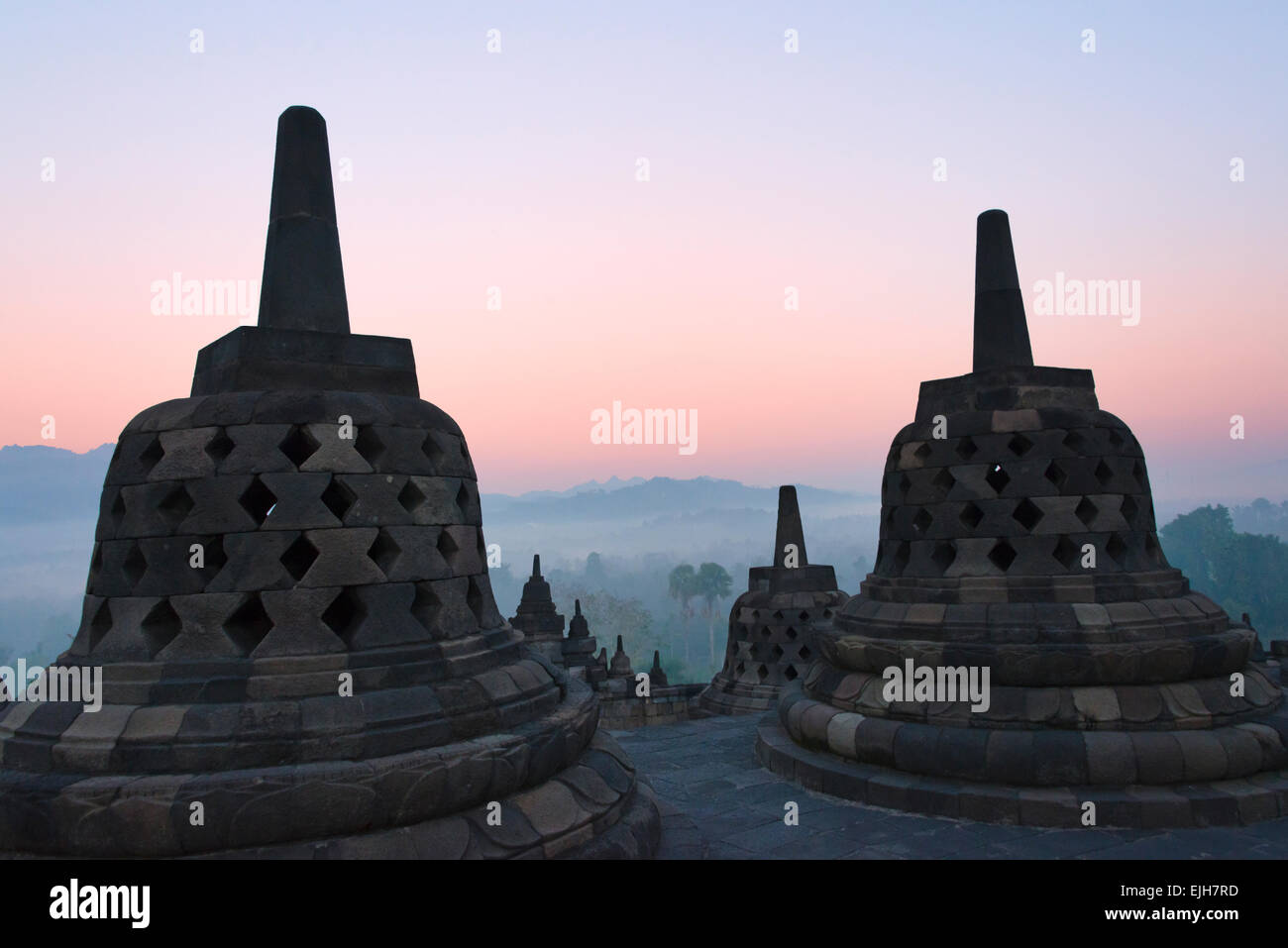 Borobudur at dawn, UNESCO World Heritage site, Magelang,Central Java ...