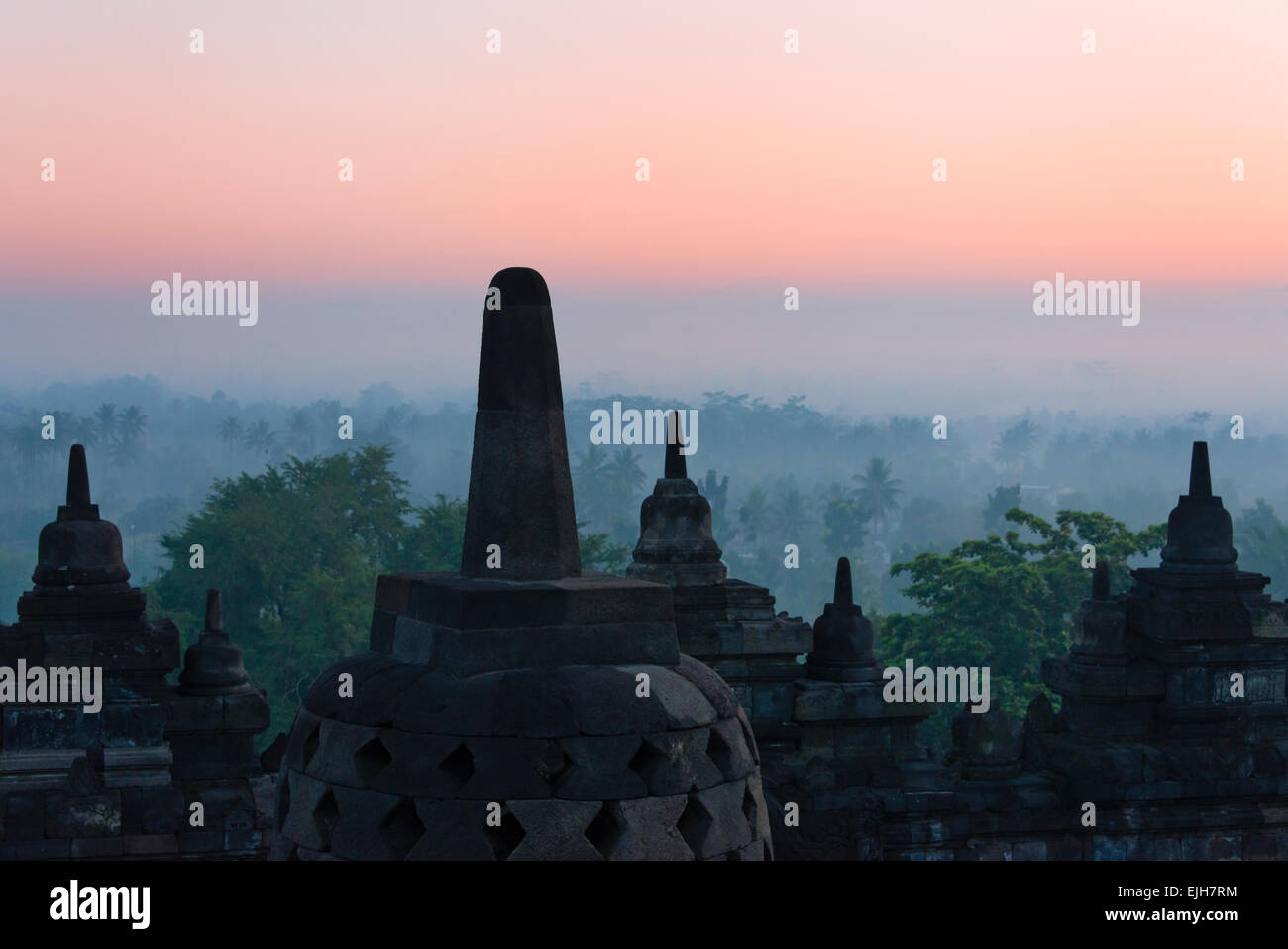 Borobudur at dawn, UNESCO World Heritage site, Magelang,Central Java ...