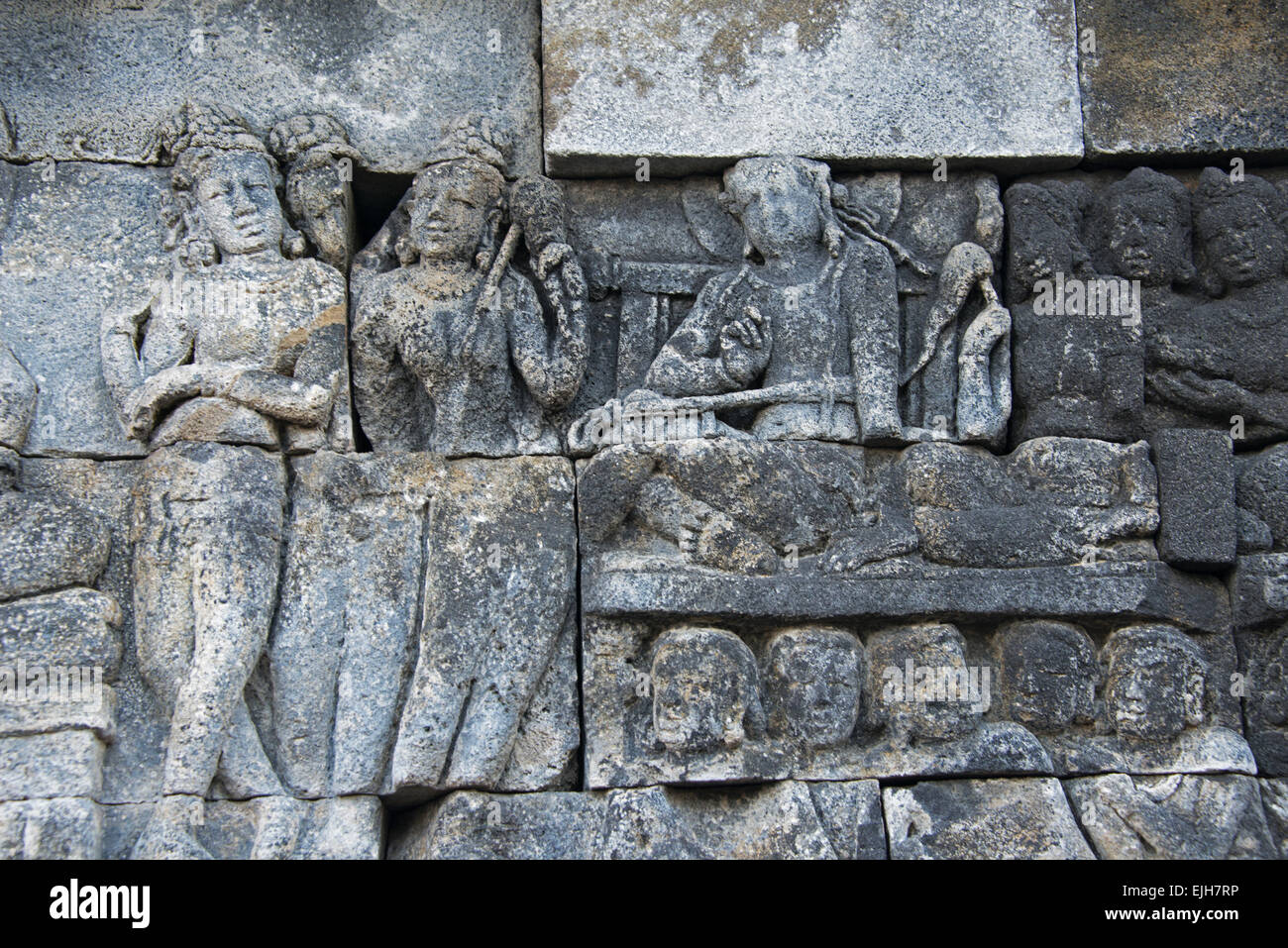 Stone carving at Borobudur, UNESCO World Heritage site, Magelang ...