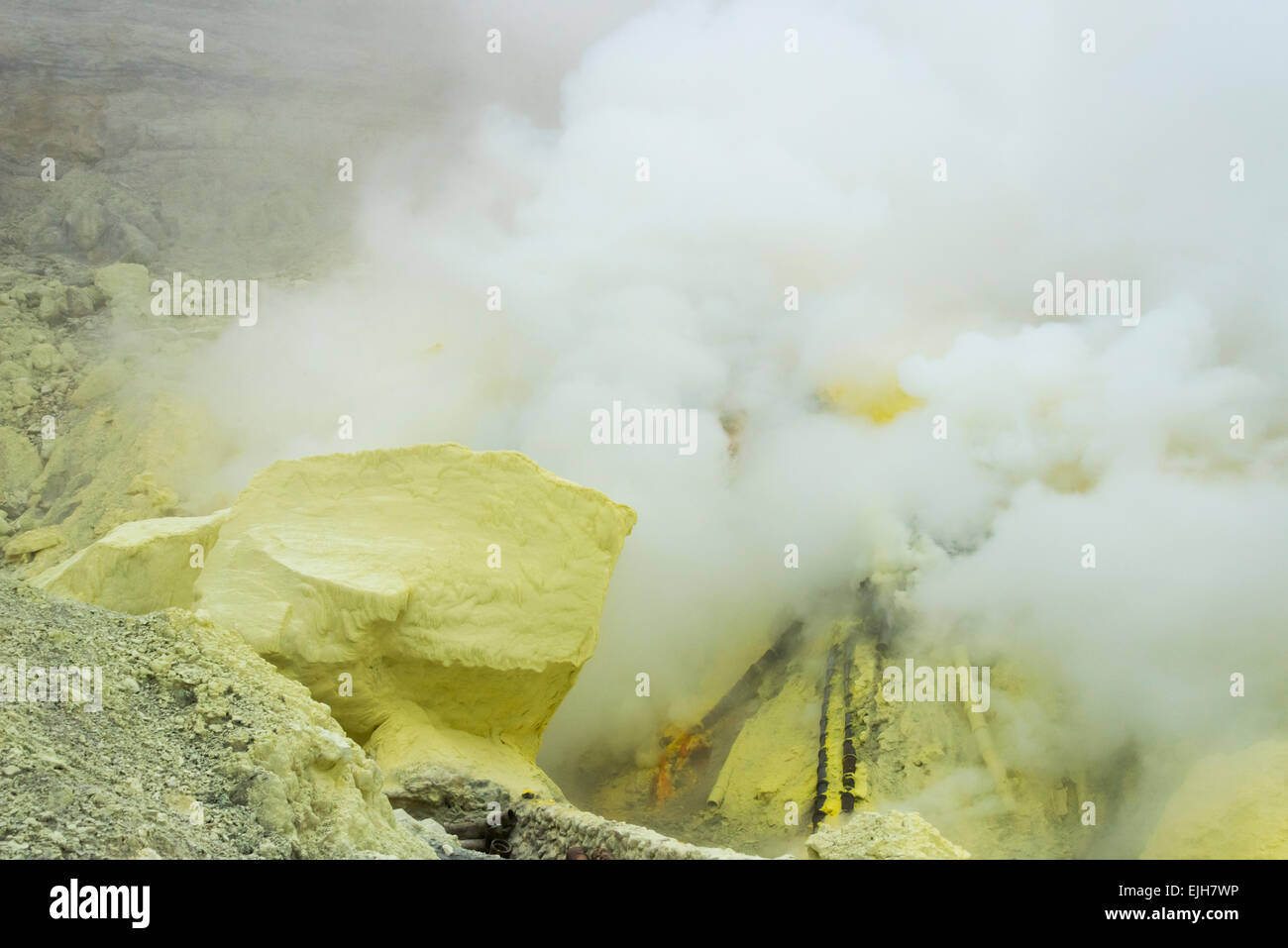 Sulfur gas rising from Ijen volcano, East Java, Indonesia Stock Photo ...