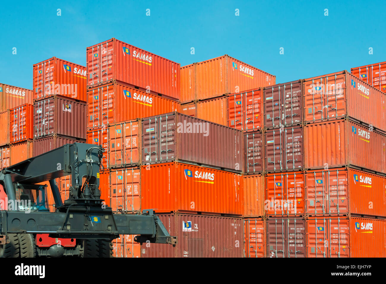 Containers in the old harbor, Surubaya, East Java, Indonesia Stock ...