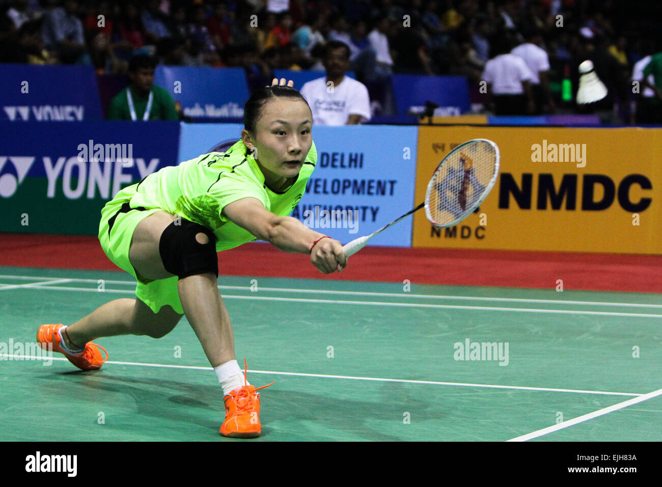New Delhi, India. 26th Mar, 2015. Yao Xue of China hits a return during ...