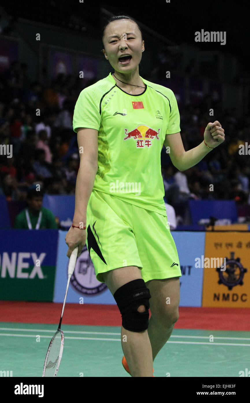 New Delhi, India. 26th Mar, 2015. Yao Xue of China celebrates scoring ...