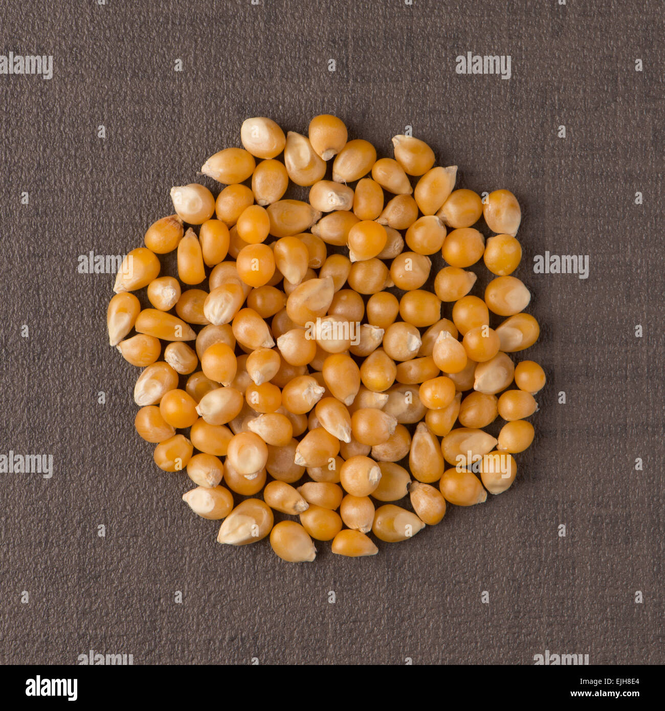 Top view of circle of corn against brown vinyl background Stock Photo ...