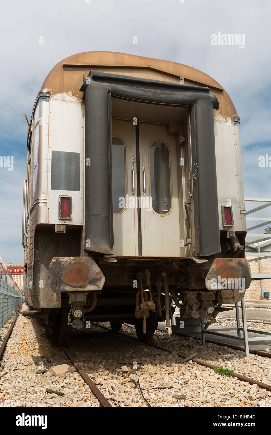 old railway cars stand on the track Stock Photo - Alamy