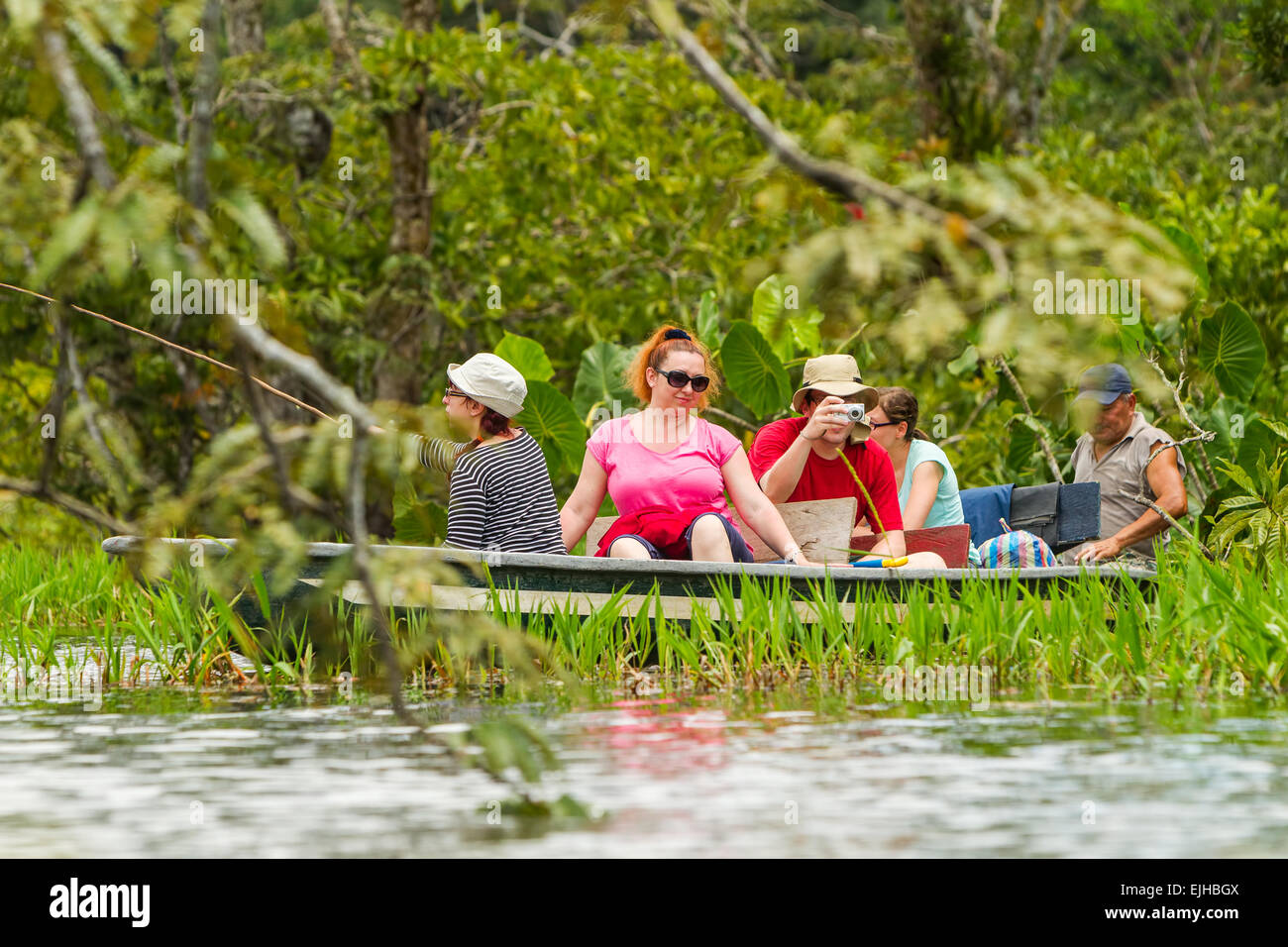 Tourists Fishing Legendary Piranha Fish In Ecuadorian Amazon Primary ...