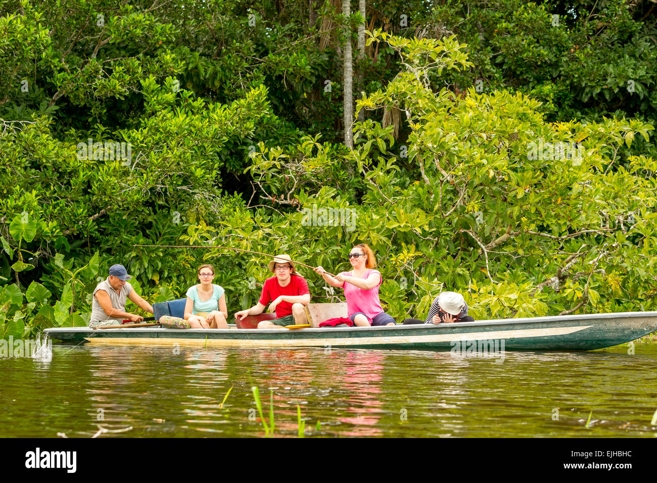 Tourists Fishing Legendary Piranha Fish In Ecuadorian Amazon Primary ...
