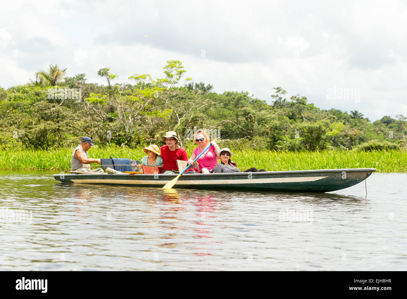 Tourists Fishing Legendary Piranha Fish In Ecuadorian Amazon Primary ...